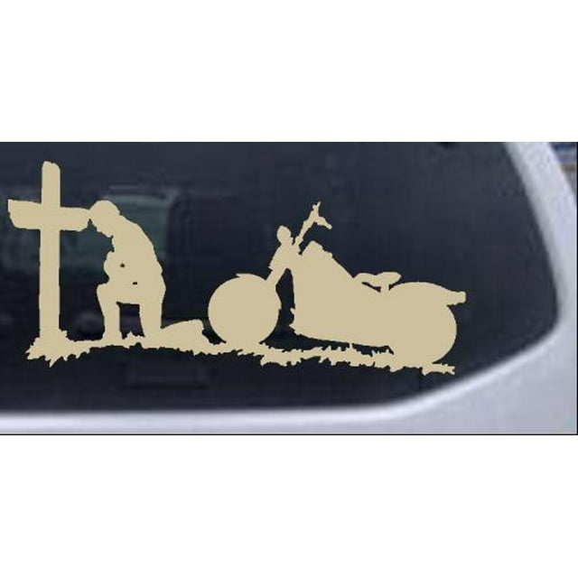 Christian Biker Kneeling at The Cross Car or Truck Window Decal Sticker ...