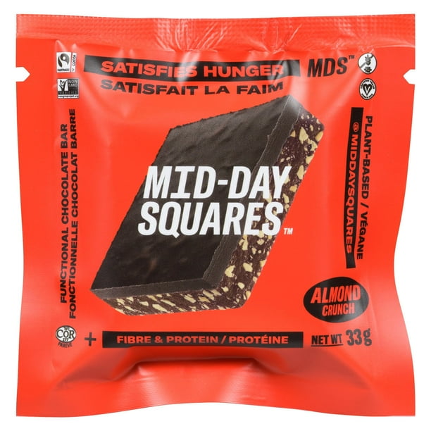 Mid-Day Squares Almond Crunch Plant-Based Functional Chocolate Bar ...
