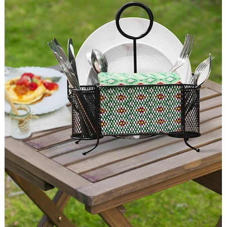 Picnic Plate Napkin Flatware Storage Caddy Organizer Holder, Black ...