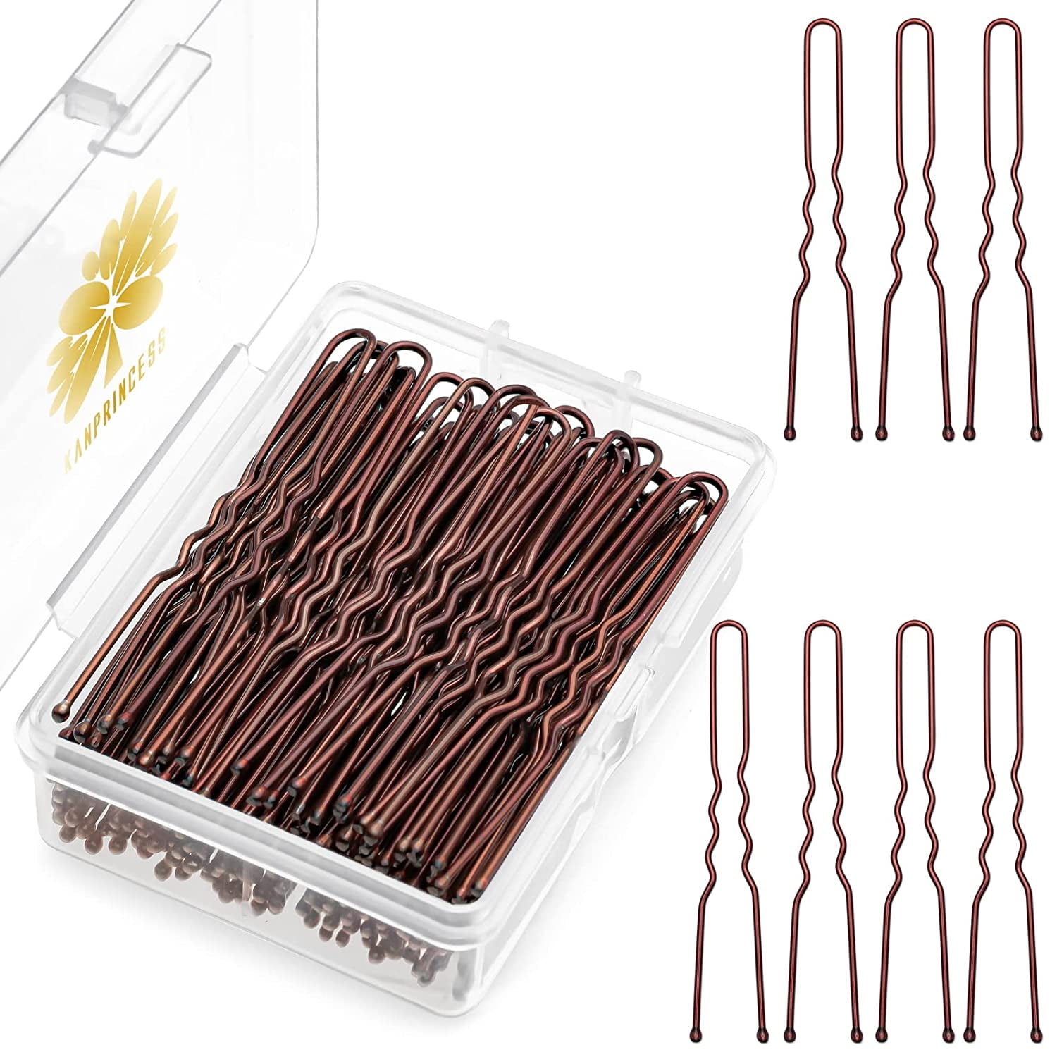 KANPRINCESS 100PCS U Shaped Hair Pins, Brown Bobby Pins, Durable Metal ...