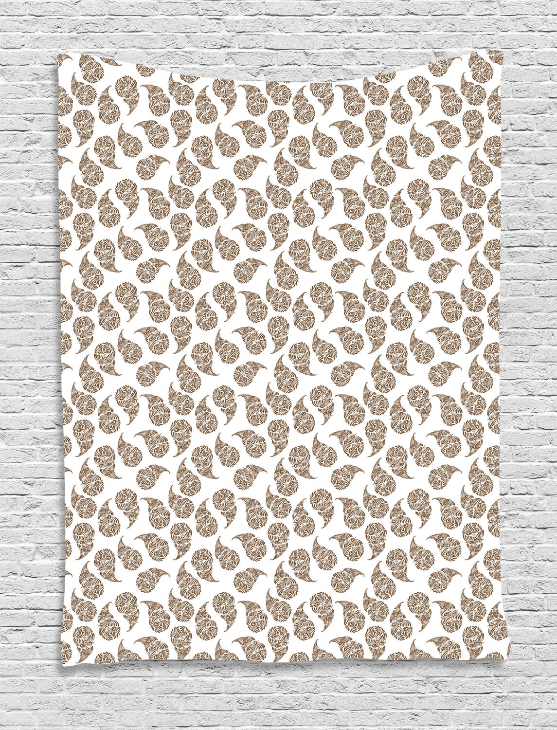 Brown Paisley Tapestry, Abstract Leafy Inspired Intricate Ornaments ...