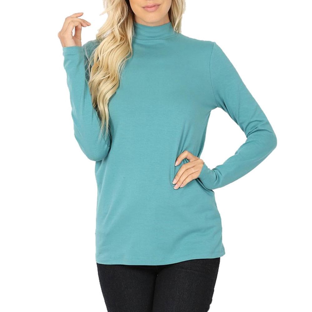 Niobe Clothing Womens Long Sleeve Cotton Mock Neck Turtleneck Top