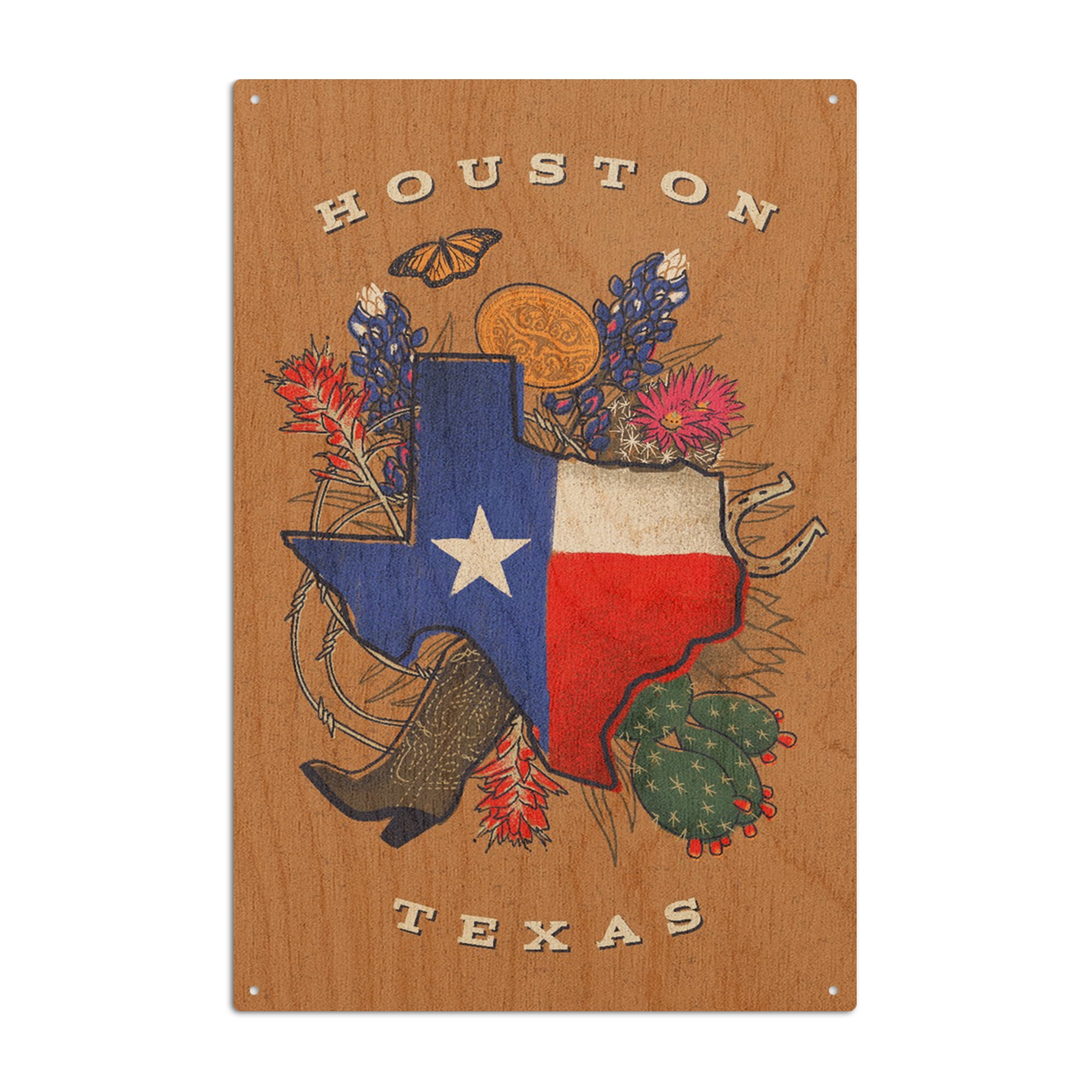 Houston, Texas, State Treasure Trove, State Series Birch Wood Wall Sign ...