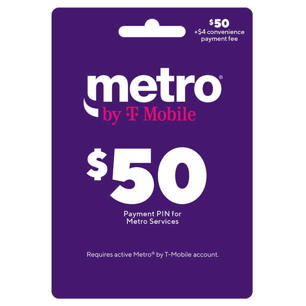 Metro by T-Mobile $50 Payment PIN w/ $4 Convenience Fee Direct Top Up ...