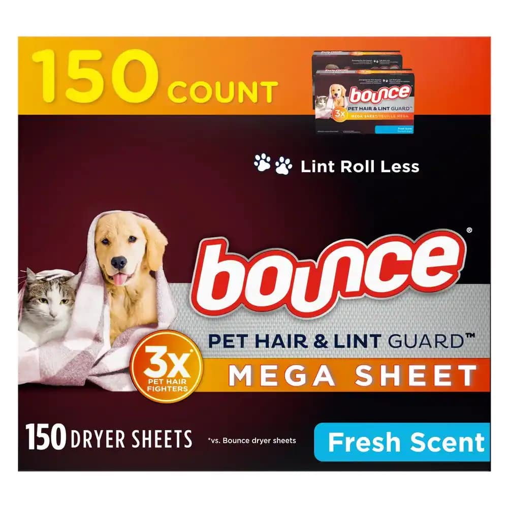 Bounce Pet Hair and Lint Guard Mega Fresh Scent Dryer Sheets (150-Count ...