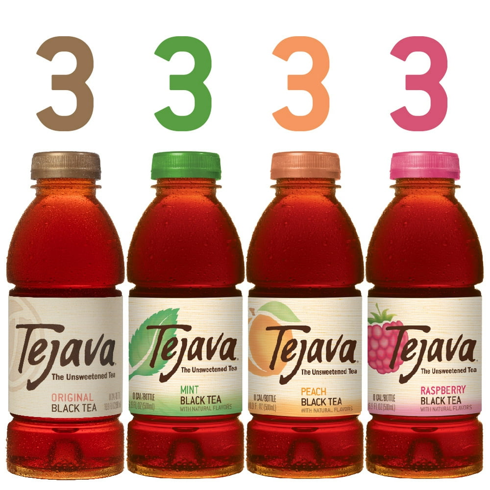 Tejava Unsweetened Black Iced Tea 4 Flavor Variety Pack, 16.9oz Pet ...