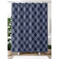 Navy Blue Grid Shower Curtain, Modern Minimalist Classic White Lines ...