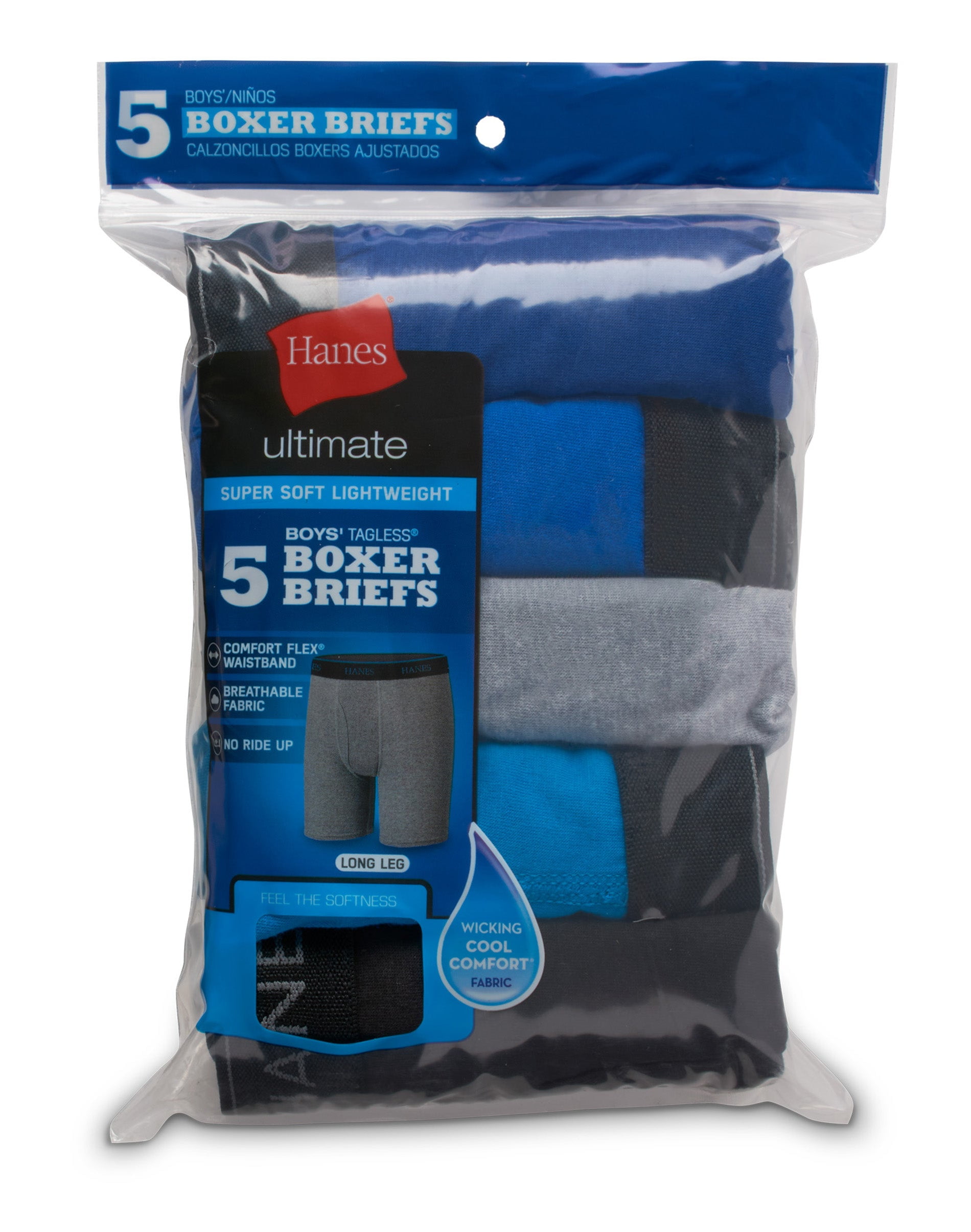 Hanes Boys Ultimate Lightweight Long Leg Boxer Brief 5-Pack