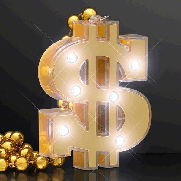 Light Up Gold Dollar Money Sign Charm Beaded Necklace by Blinkee ...