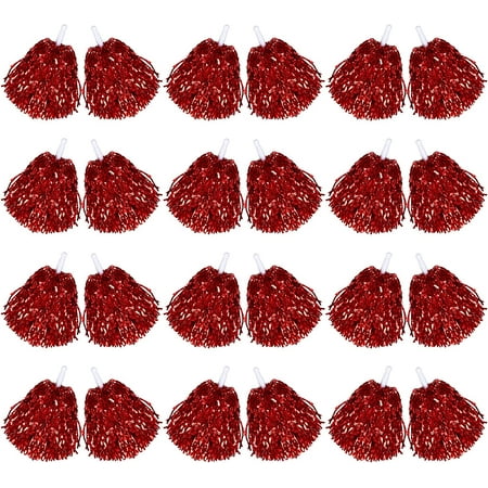 24 Pcs Cheerleading Pom Poms, Metallic Foil Handle Cheer Squad Team ...