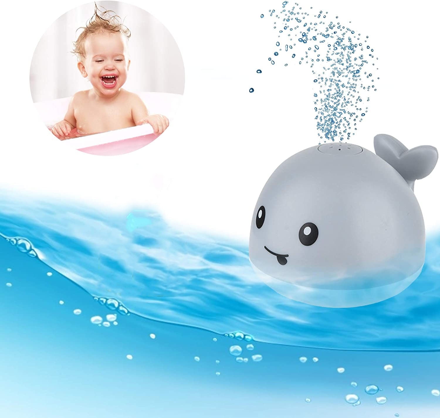 2 Pack Whale Automatic Squirt Water Toys LED Light Up Bath Toys for ...