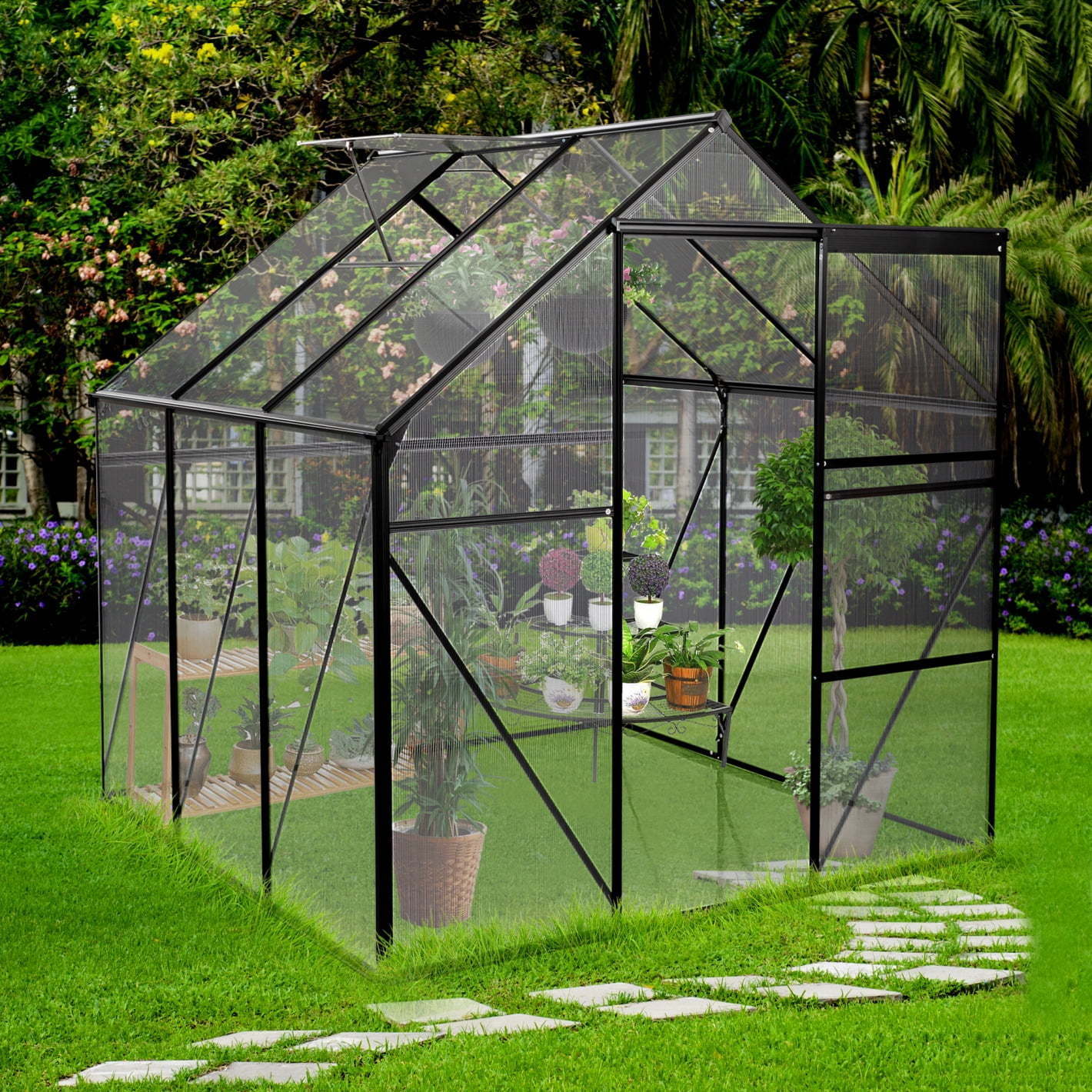 Aluminum Walk-in Greenhouses with Sliding Door & Vent Window ...