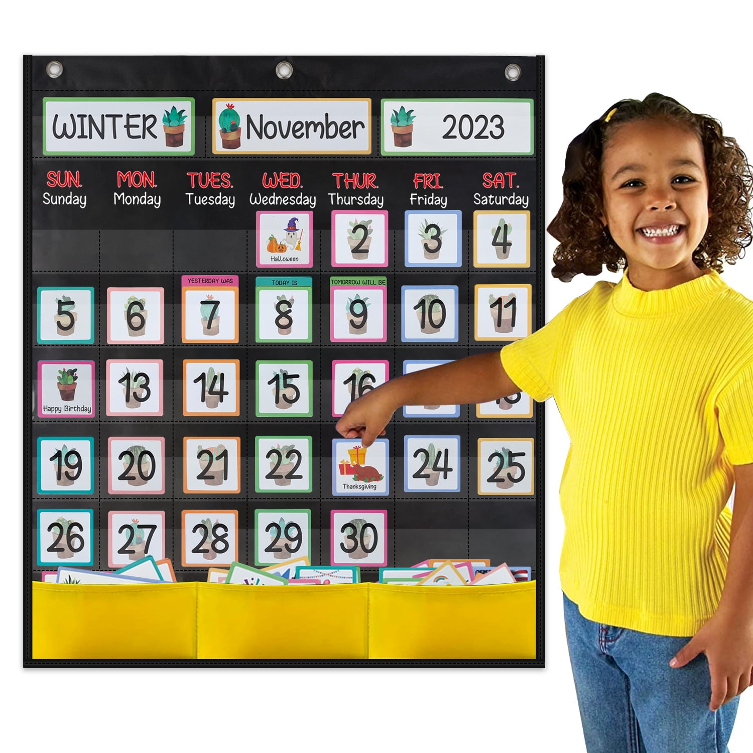 Calendar and Weather Pocket Chart Set of 89, 20" x 23.62" Monthly ...