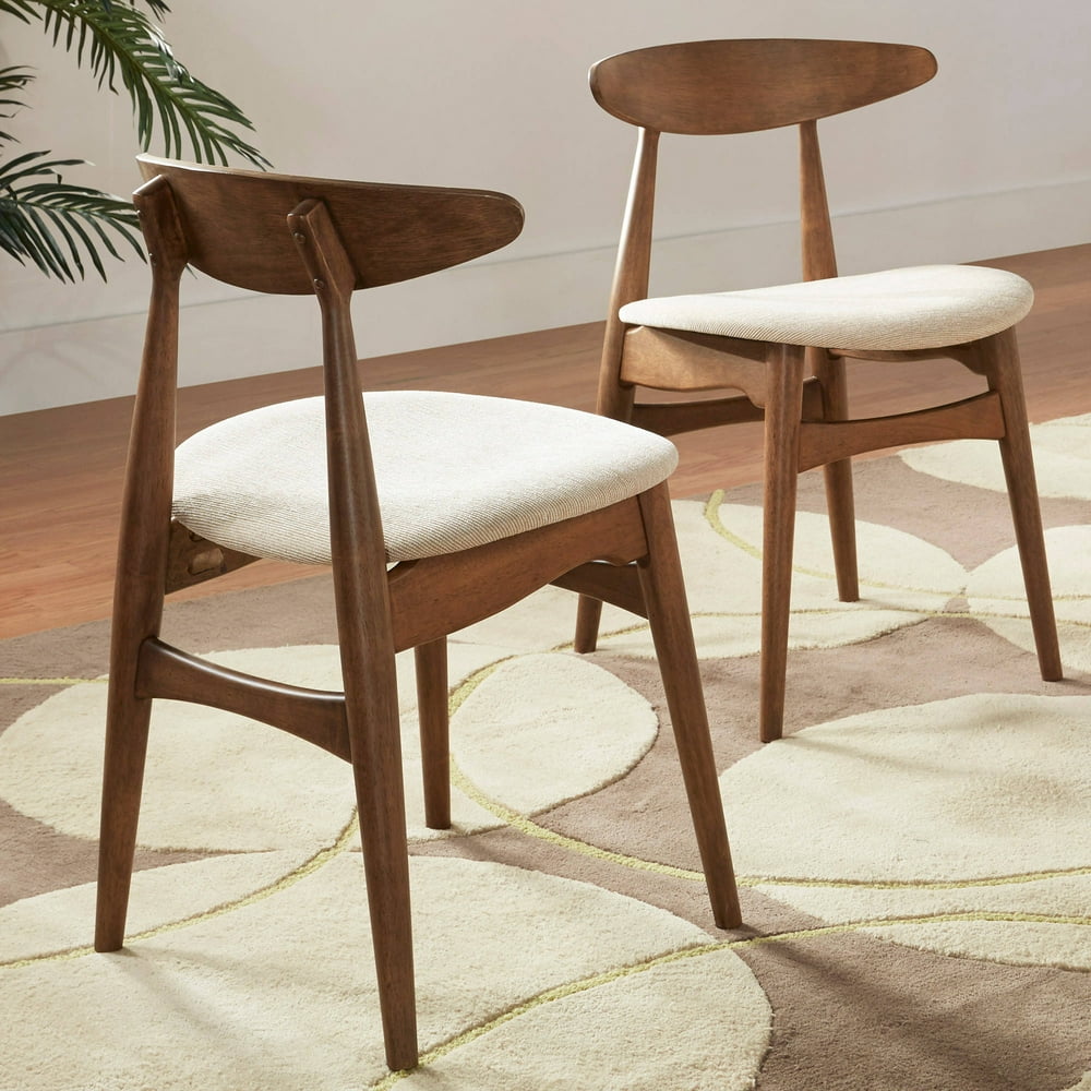 Chelsea Lane Mid Century Modern Beige Upholstered Wood Side Chairs Set