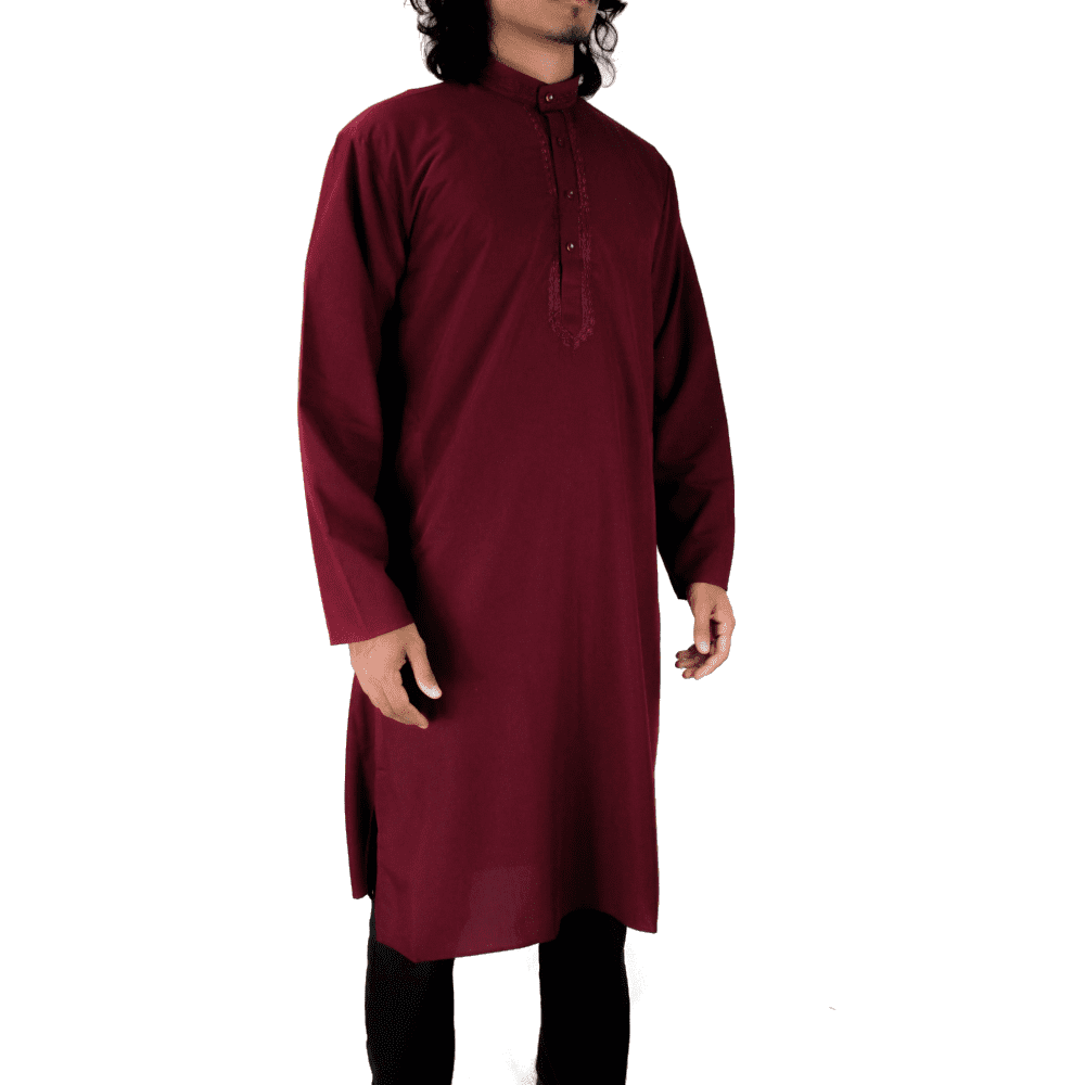 Hijaz Mens Premium Embroidered Maroon Kurta Wrinkle Free Cotton Short ...