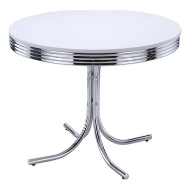 Bowery Hill Modern Metal Round Dining Table in White and Chrome ...