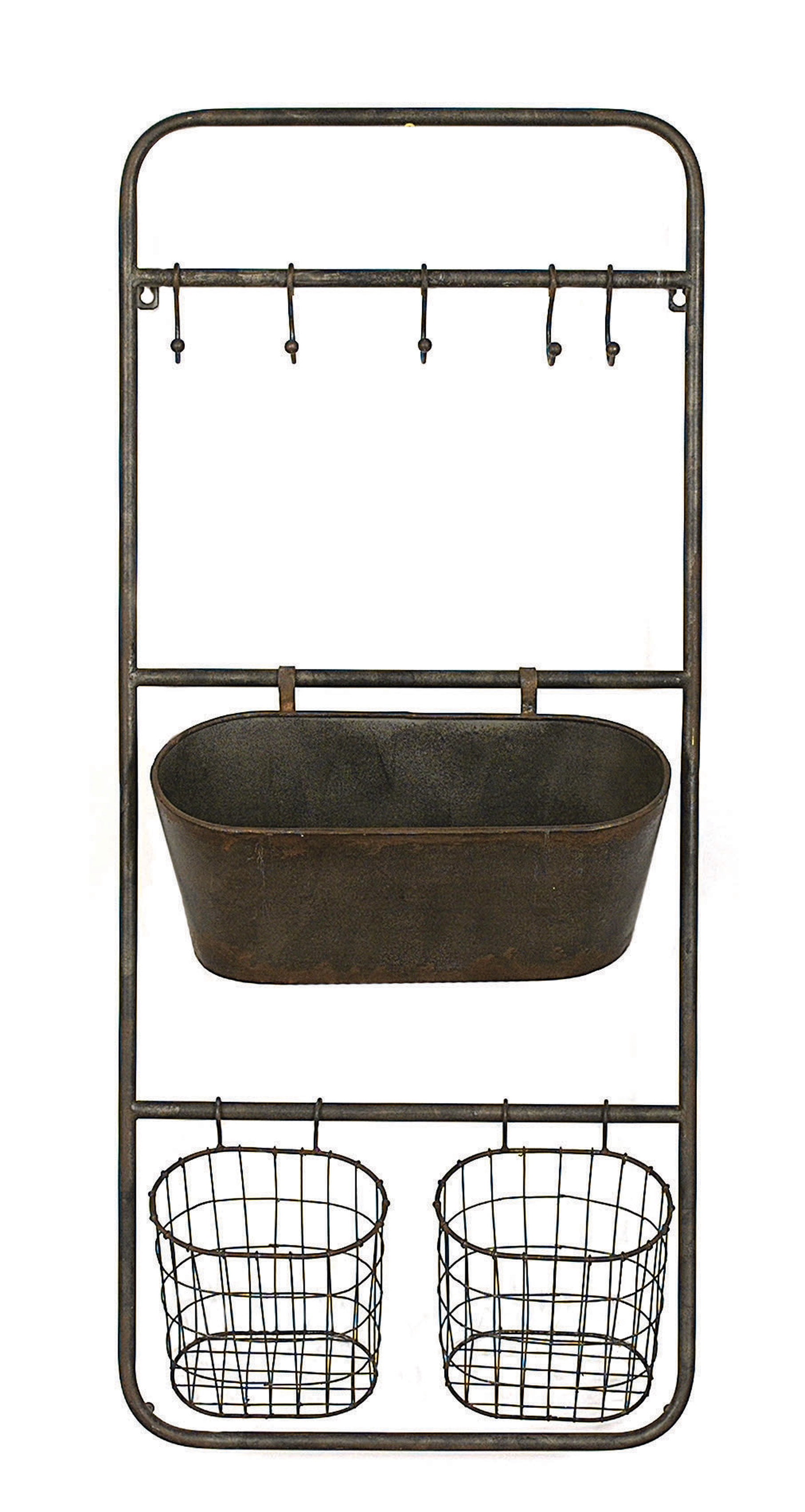 Woven Paths Metal Wall Rack with 5 Hooks & 3 Baskets - Walmart.com
