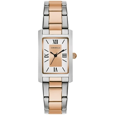 Caravelle Designed By Bulova Women's Classic Rectangular Black Leather ...