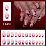 Zeiwohndc Elegant Glossy Fake Nail 24PCS Set Wine Red French Styles ...
