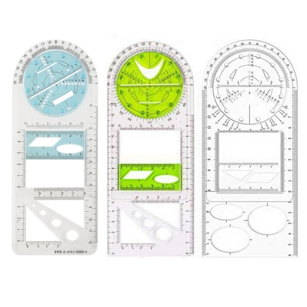Multi-Function Drawing Rulers Set 360 Degree Round Protractor Geometric ...