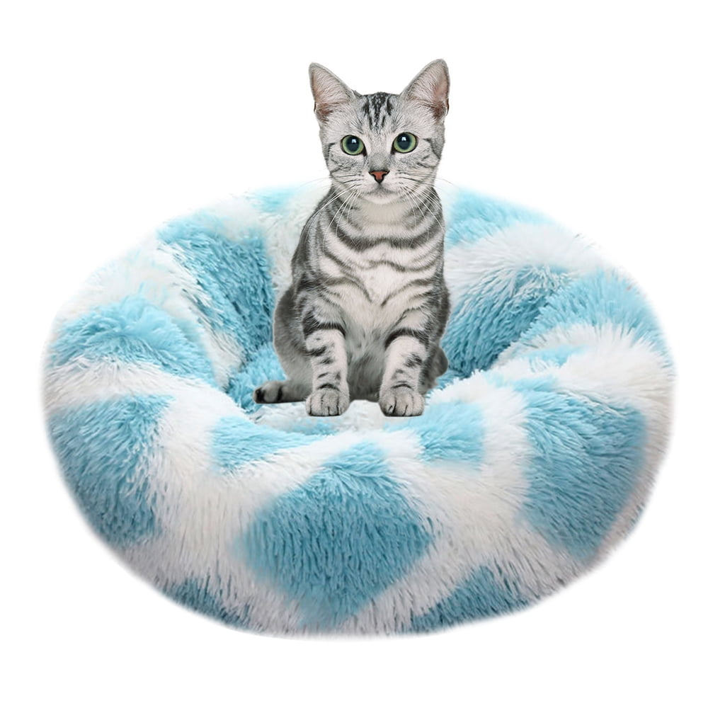 Faux Fur Dog Bed Cat Bed,Shag Round Anti-Anxiety Pet Calming Bed ...