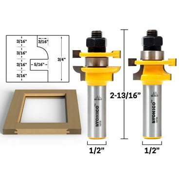 Yonico 3 Bit Raised Panel Cabinet Door Router Bit Set- Bevel- 1/2 ...