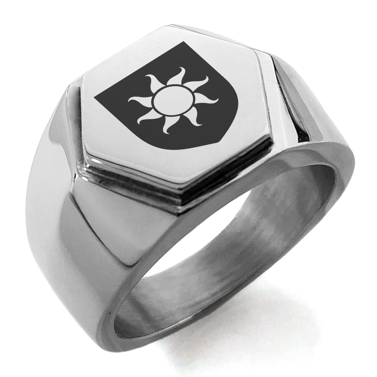 Stainless Steel Sun Splendor Coat of Arms Shield Engraved Hexagon Crest ...