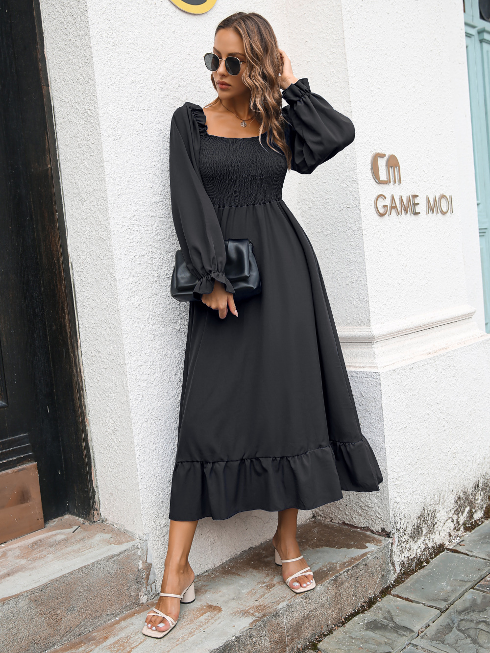Uniexcosm Women s Maxi Dress Long Sleeve Ruffled Flowy Pleated Cocktail Uniexcosm Women s Maxi Dress Long Sleeve Ruffled Flowy Pleated Cocktail