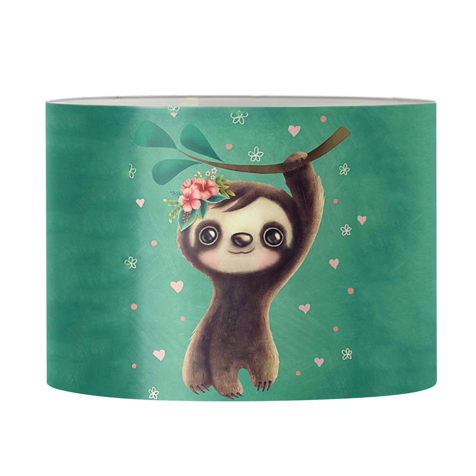 NETILGEN Cylinder Lampshade Cartoon Leaf Sloth Drum Lampshade Hand ...