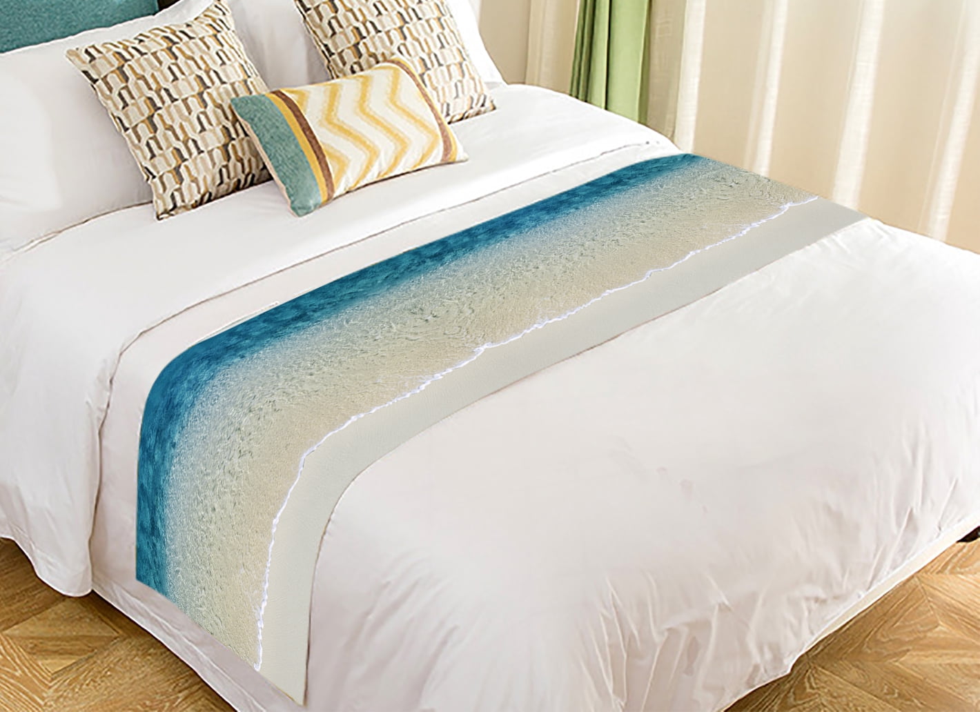GCKG Beach Clear Sea Sand Ocean Super Bed Decoration Bed Runner Bedding ...