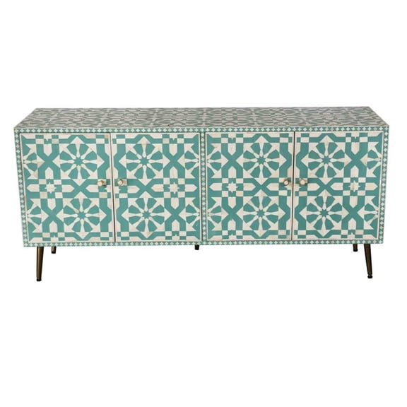 LAKECITY ARTS Bone Inlay Optical Design Media Cabinet in Black, Bone ...