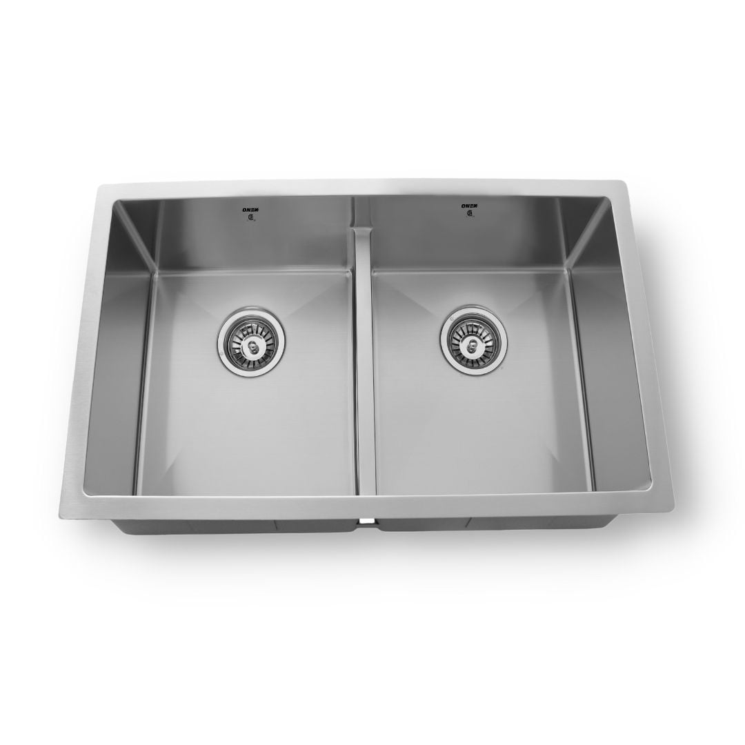 ONEX® Undermount Double Bowl 31"X18" -9"d Low Divide Stainless Steel Square Kitchen Sink OU3118 ...