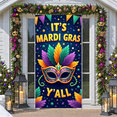 Golden Mask Mardi Gras Banner Green Yellow Feathers Carnival Display ...