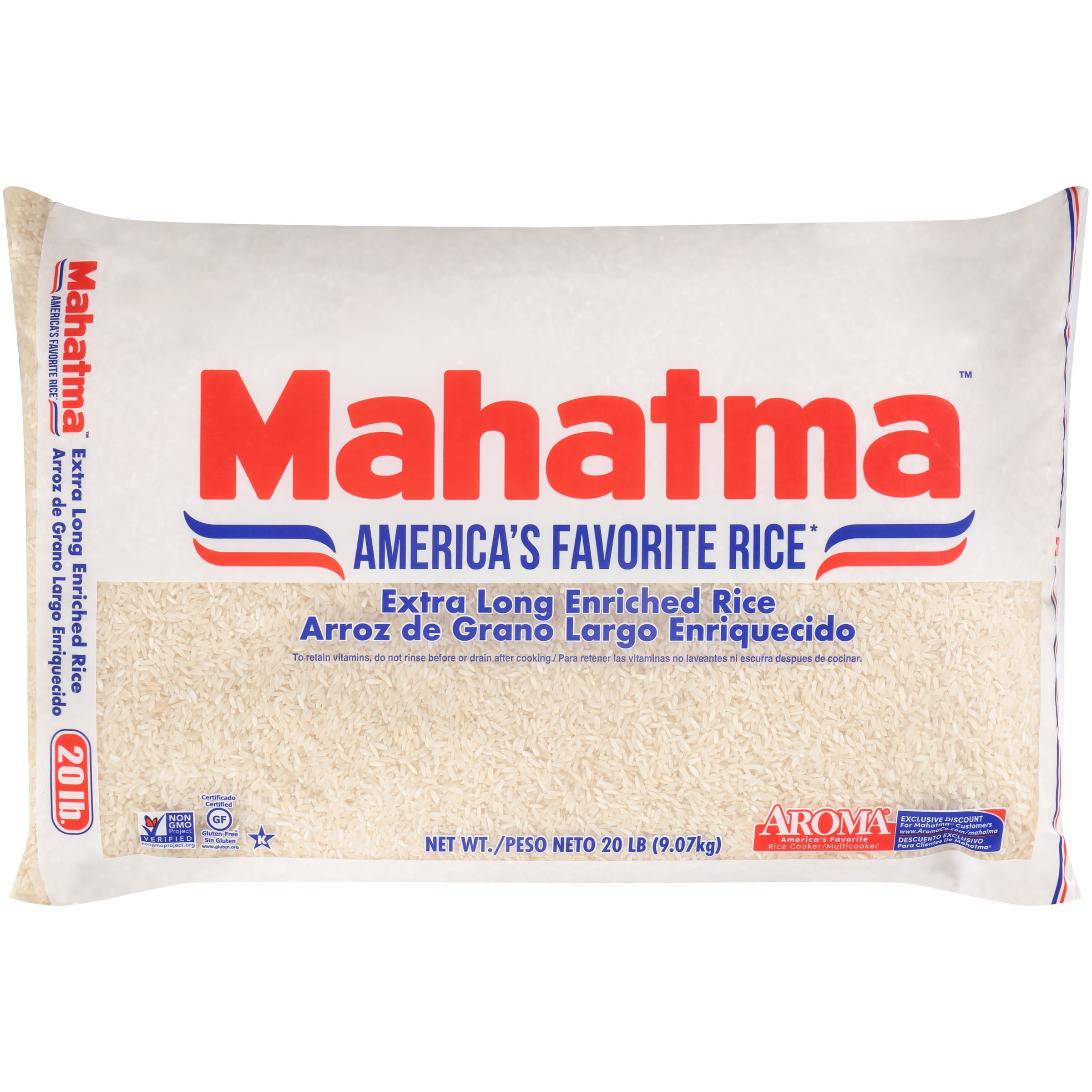 Mahatma Enriched Extra Long Grain White Rice 20 lb Bag - Walmart.com