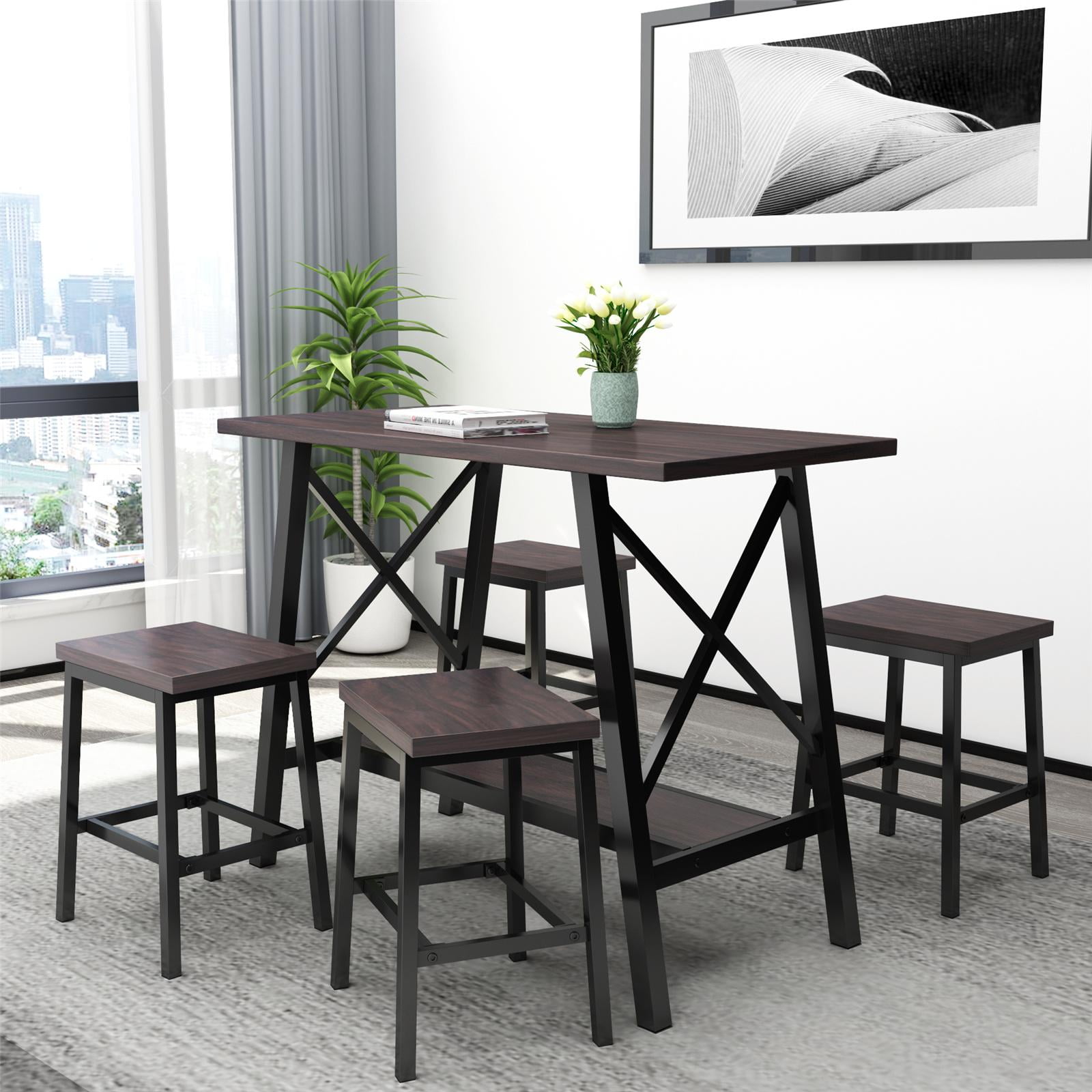 5-Piece Dining Table Set, Counter Height Bar Table Set with 4 Bar ...
