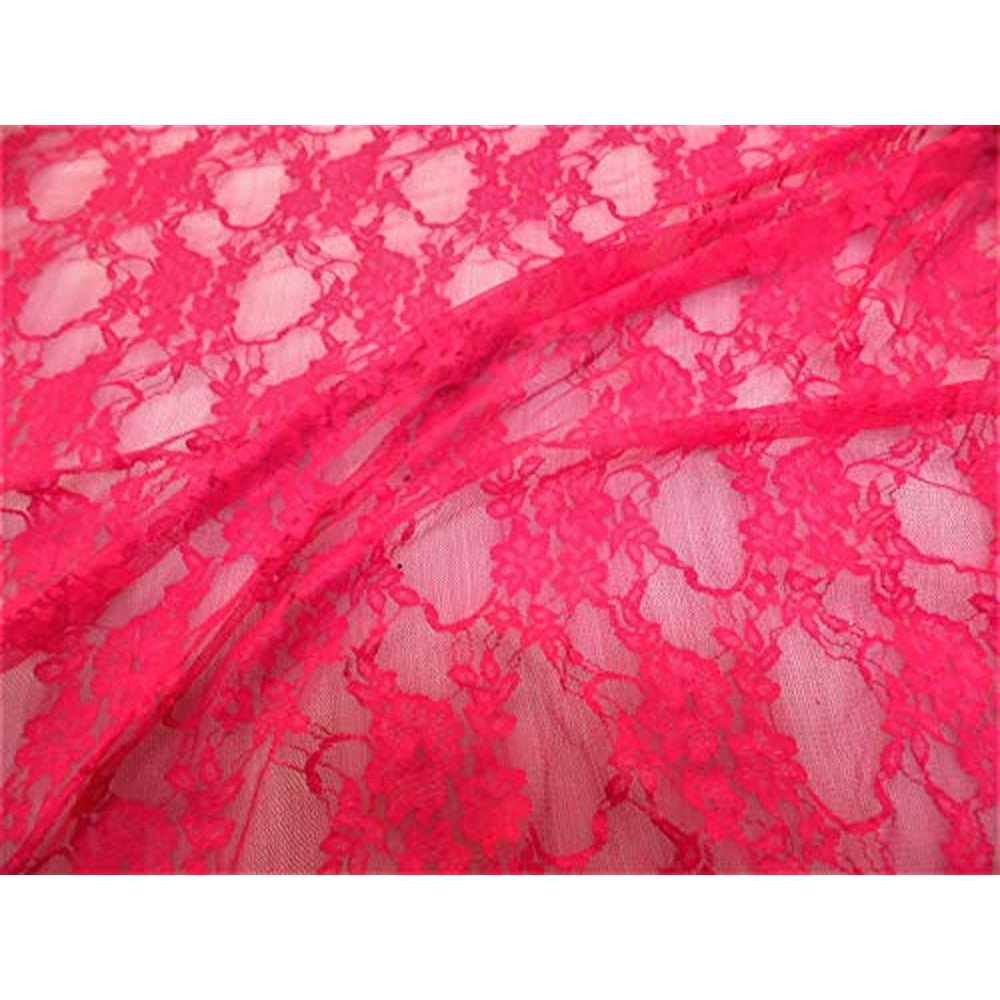 Discount Fabric Stretch Mesh Lace Hot Pink Floral Sheer Metallic Sheen ...