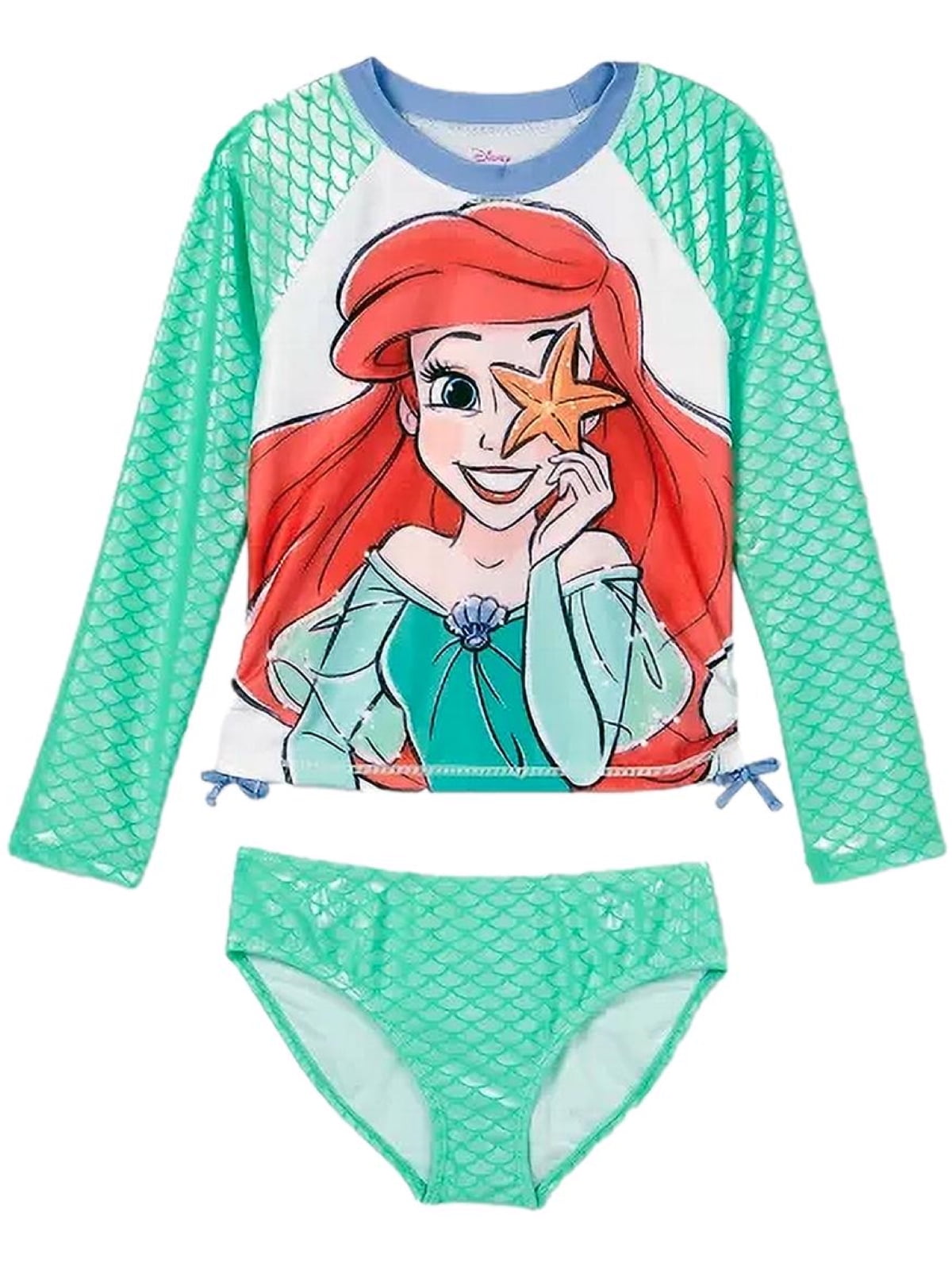 Disney Girls' Ariel Long Sleeve Rash Guard Swimsuit Set, Sizes 4-12 ...