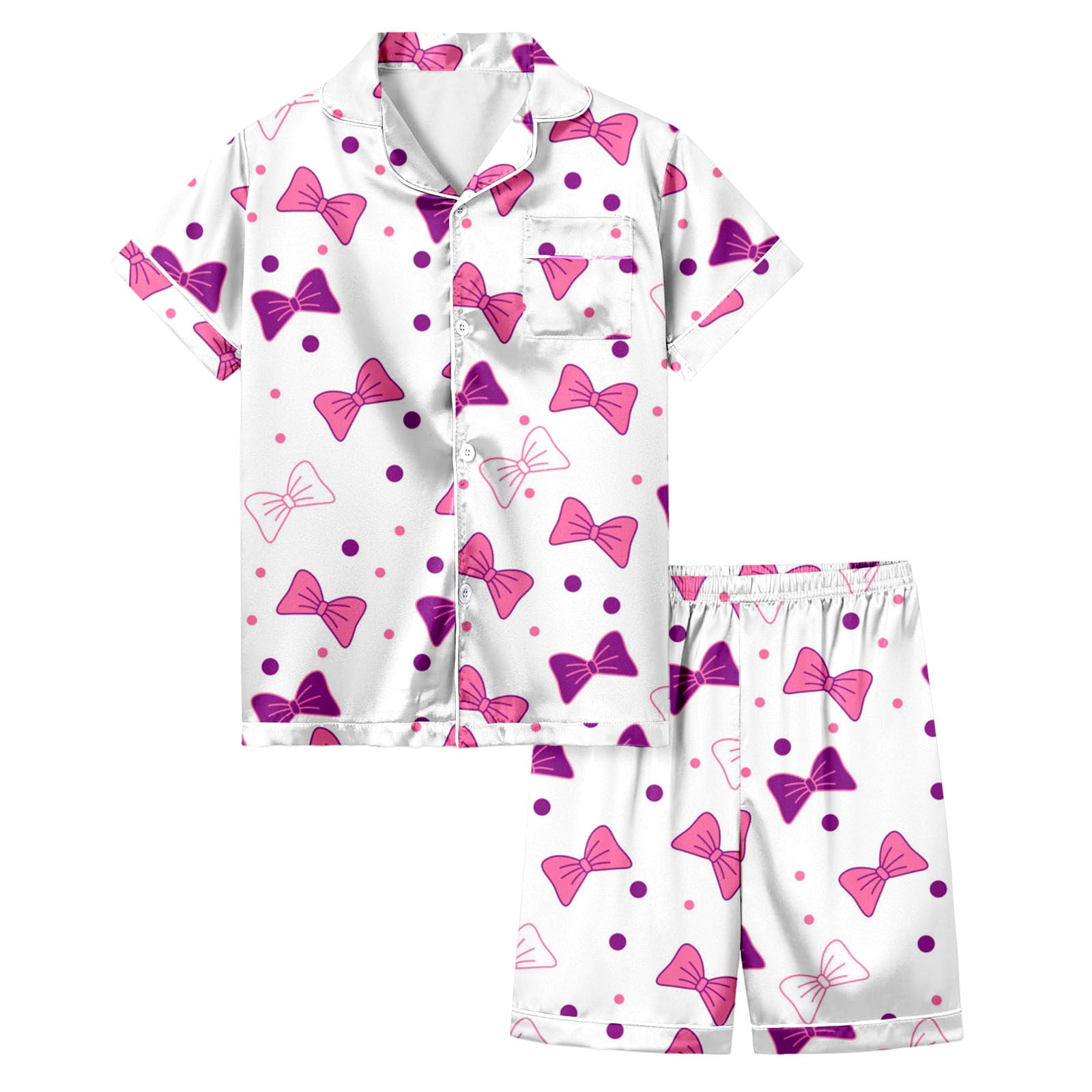 Girls Summer Clothes Girls Bow Printed Pajamas Short Sleeved Button Top ...