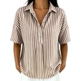 TGSLY Women's Striped T-Shirts Lightweight Soft Collared Half Snap ...
