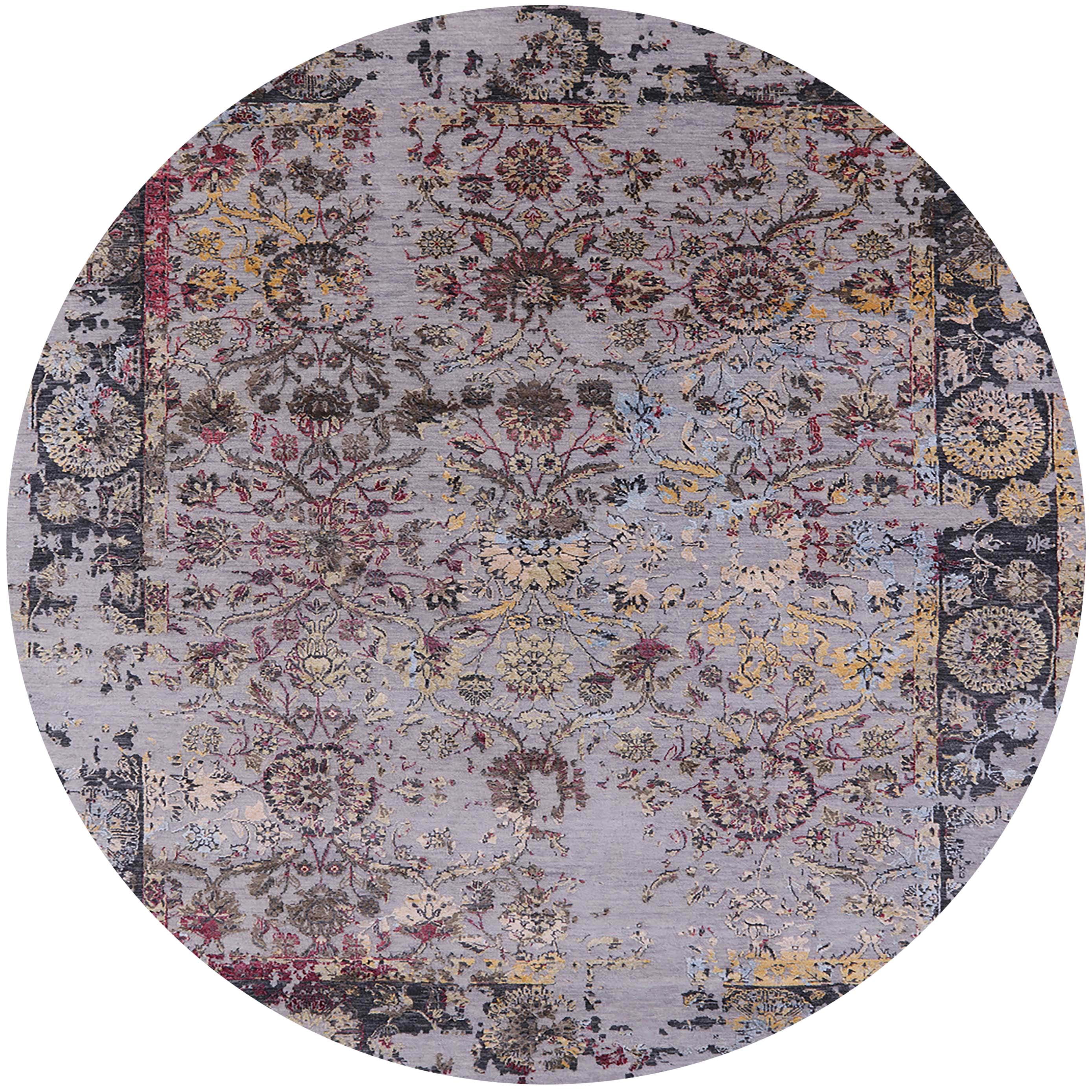 Ahgly Company Indoor Round Mid-Century Modern Silver Pink Oriental Area ...