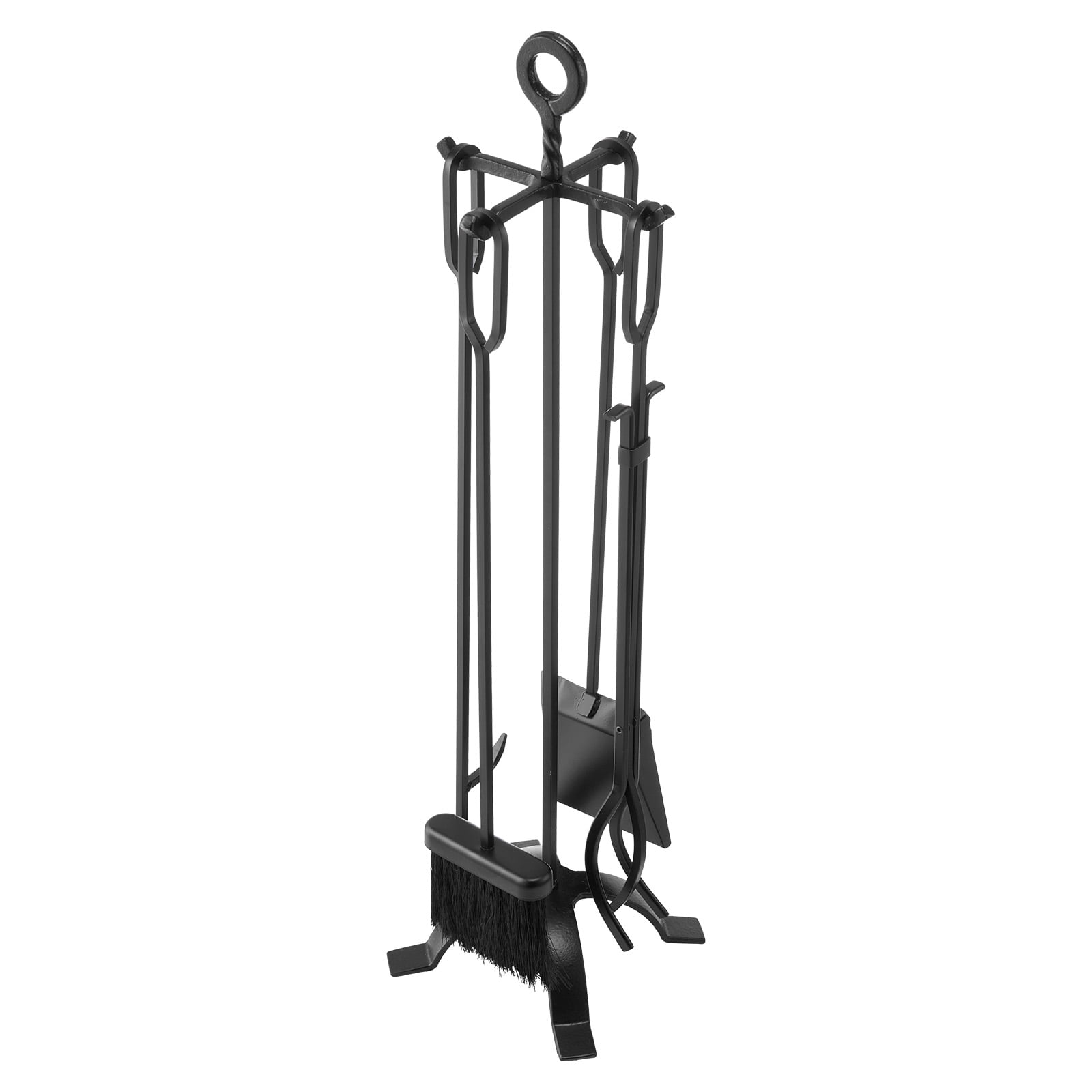 Vevor Fireplace Tool Set  5 Pcs Fire Tool Set And Holder With Four-Prong Stand  Tongs  Ash Shovel  Brush  Fire Place Poker  Wrought Iron Fireplace Acc