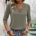 3/4 Length Sleeve Womens Tops Summer Elegant Cut Out Ring Keyhole Neck ...