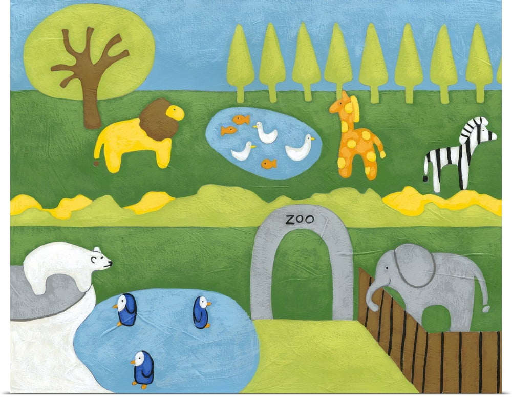 Great BIG Canvas | "Storybook Zoo" Art Print - 30x24 - Walmart.com