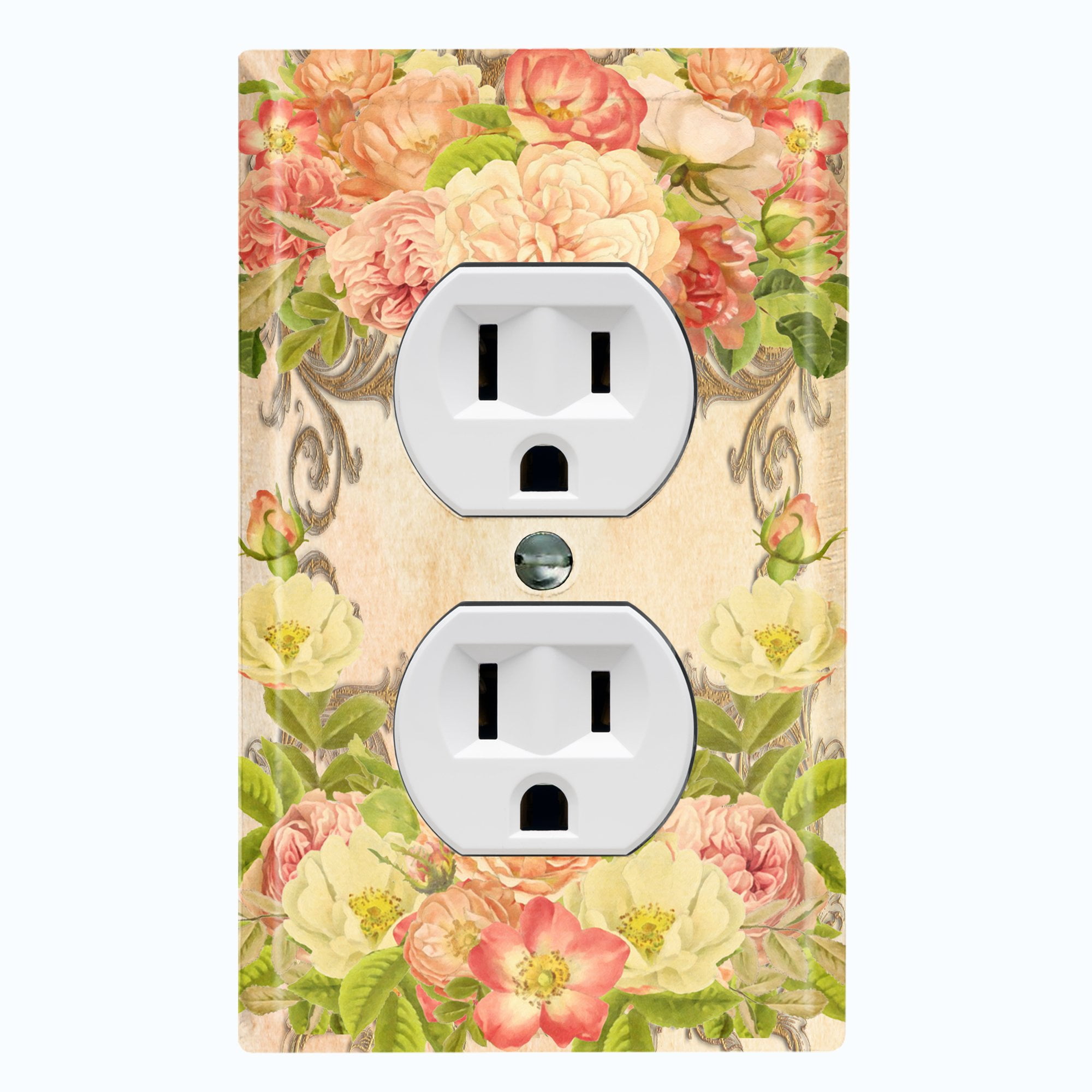 Metal Light Switch Plate Outlet Cover Pink Rose Frame Wallpaper ROS023 ...