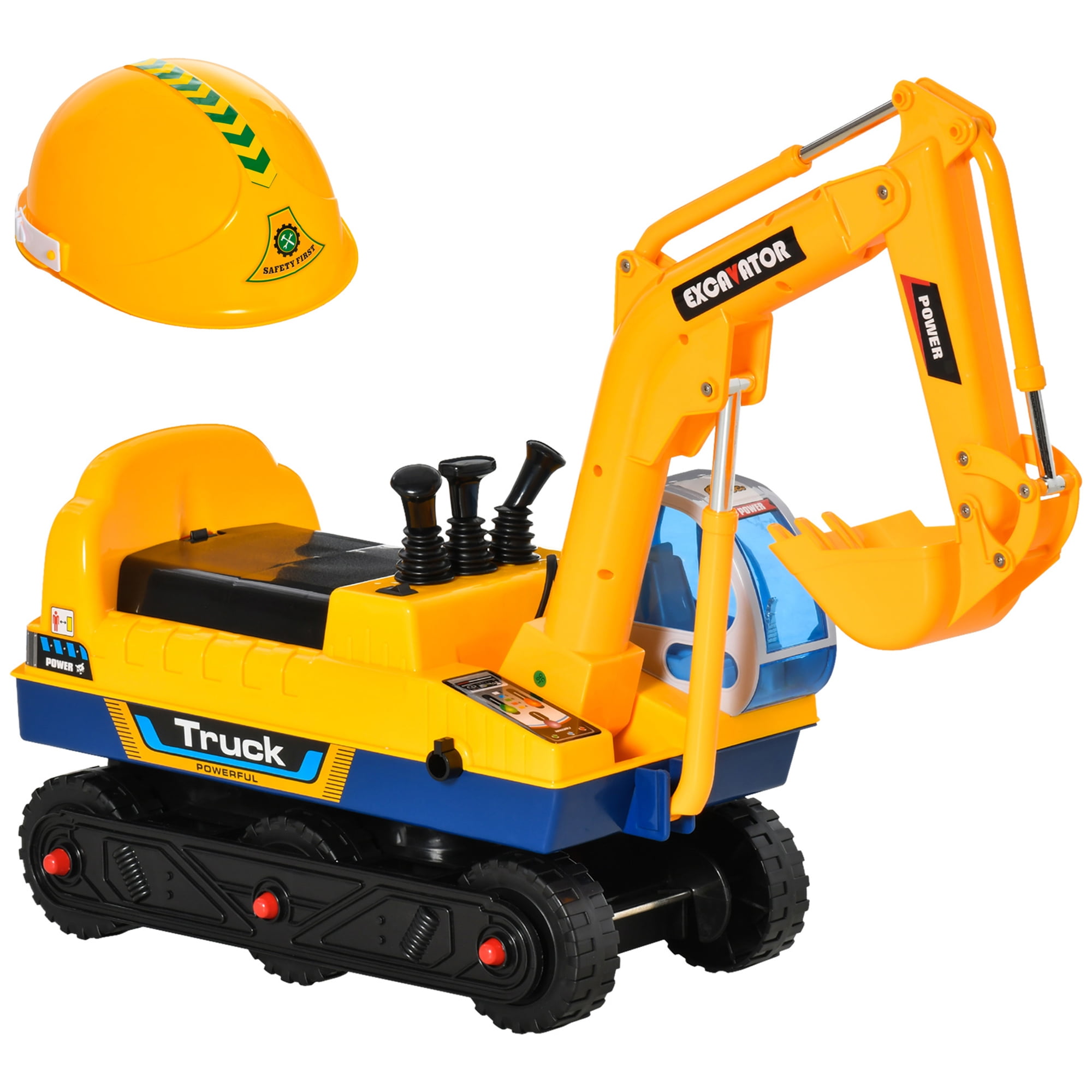 Qaba Pretend Kids Ride-on Construction Excavator Truck w/ Music, Lights ...