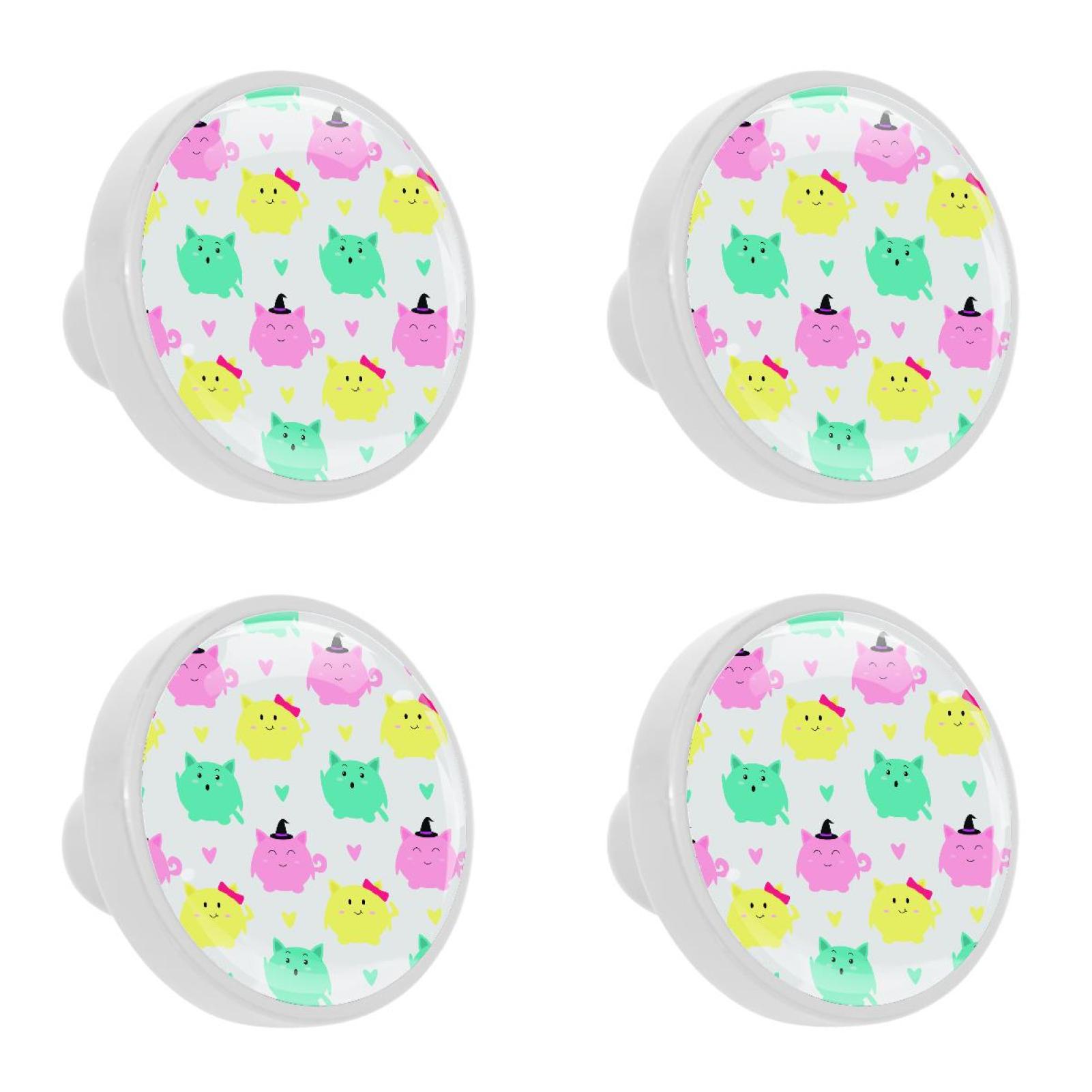 4 Pcs Cute Cat Knobs for Kitchen Cabinet Cupboard Dresser Bookcase Drawer Pulls Handles Round ...