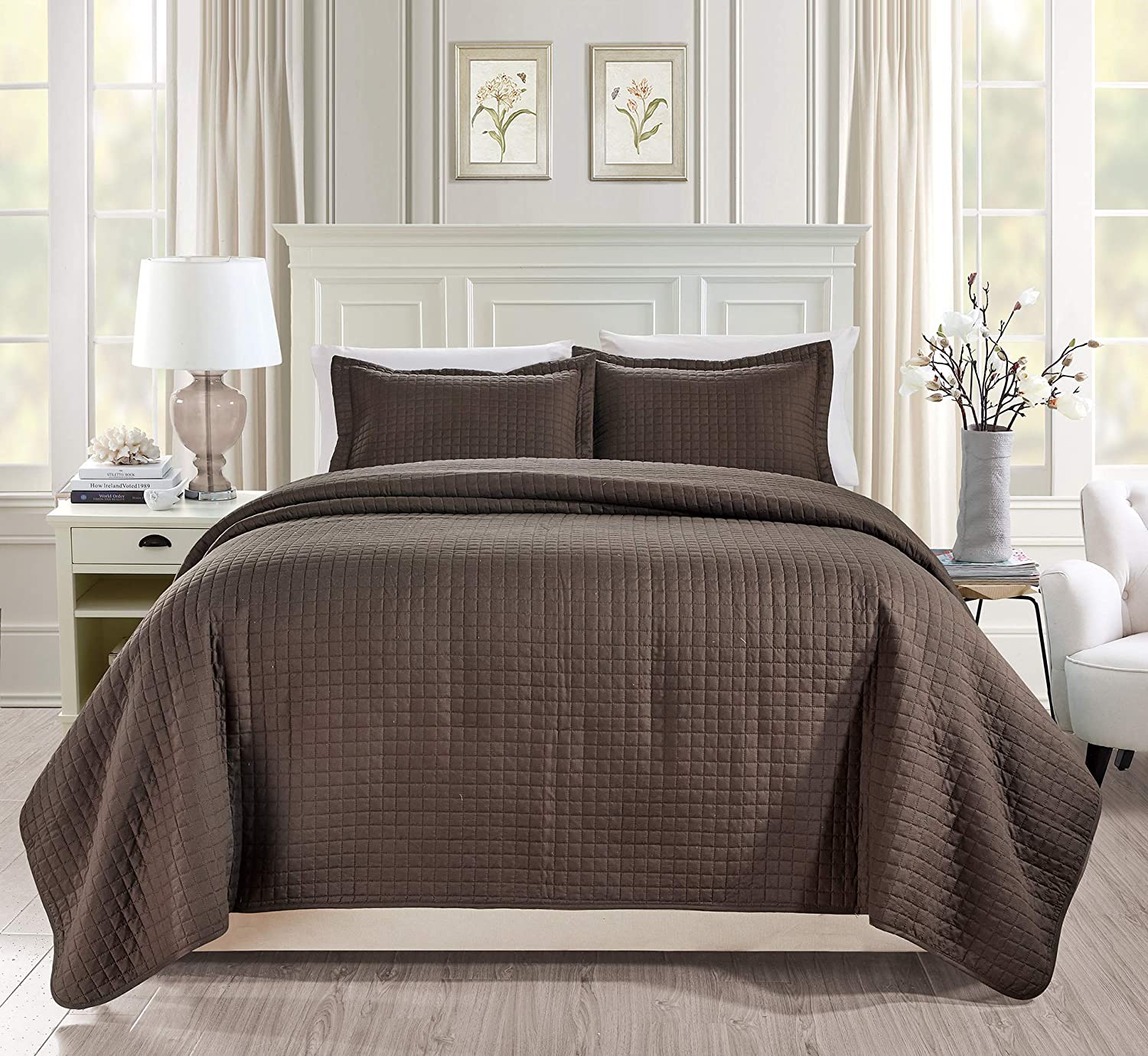Chezmoi Collection Edan 3-Piece Solid Modern Quilted Bedspread Coverlet ...