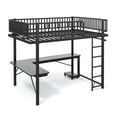 AUU Queen Size Metal Loft Bed with L-Shaped Desk, LED Light Strip ...