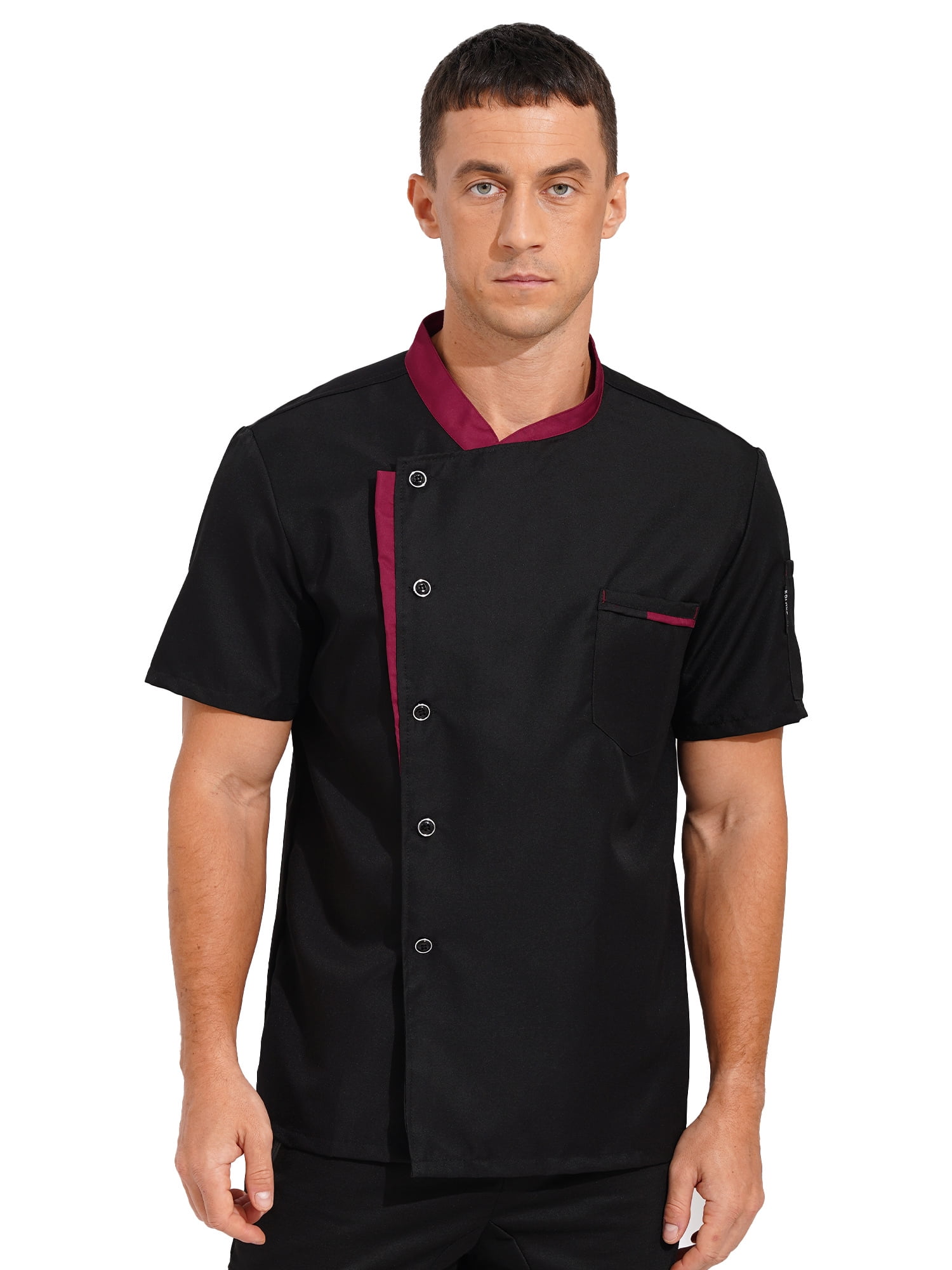 CHICTRY Mens Oblique Collar Chef Uniform Coat Short Sleeve Front Button ...