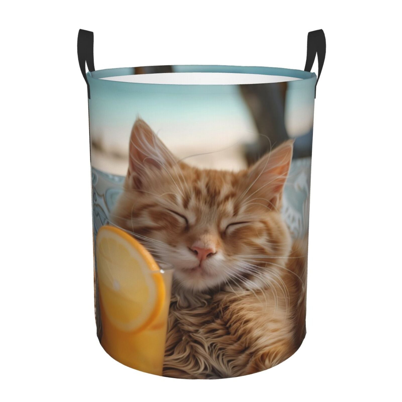 Fotbe Relaxing Cat With Orange Juice Cesto de Ropa con Asas, Cesto ...
